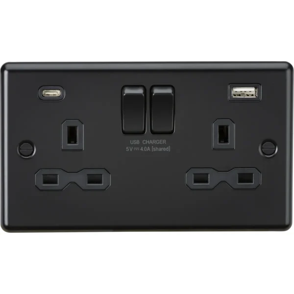 13A 2G SP Switched Socket with Dual USB A+C (5V DC 4.0A shared) - Matt ...
