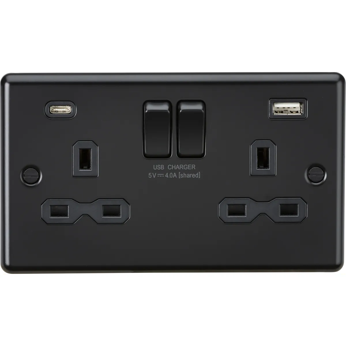 13A 2G SP Switched Socket with Dual USB A+C (5V DC 4.0A shared) - Matt ...